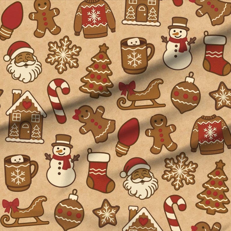 Christmas Cookie Fabric Gingerbread Holiday Treats | Red and Kraft ...