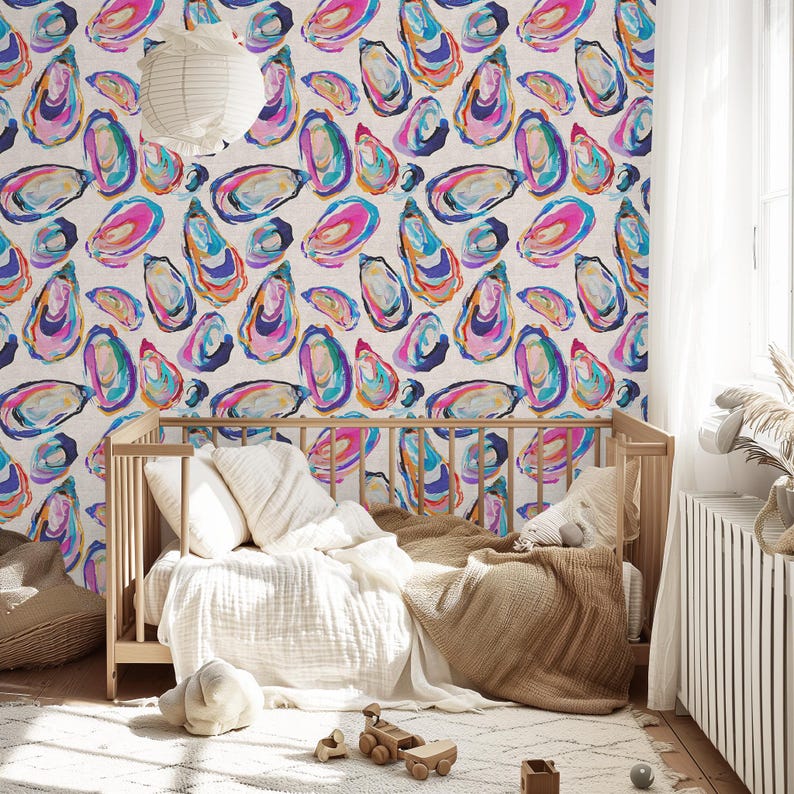 Colorful Oyster Shell Preppy Wallpaper | Coastal Decor | Peel & Stick ...