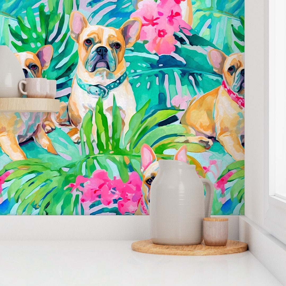 French Bulldog Tropical Wallpaper | Frenchie Dog Wallpaper | Peel and ...