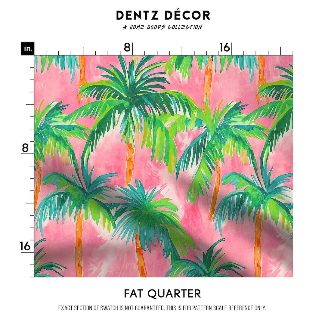 Pink Tropical Palm Tree Fabric - Watercolor Island Design | Cotton ...