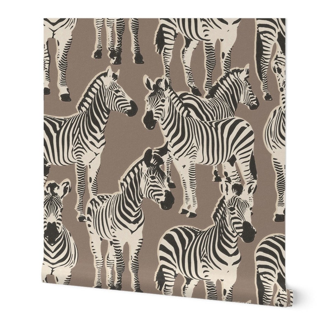 Zebra Safari Wallpaper | Brown, Natural, Black and White | Animal Print ...