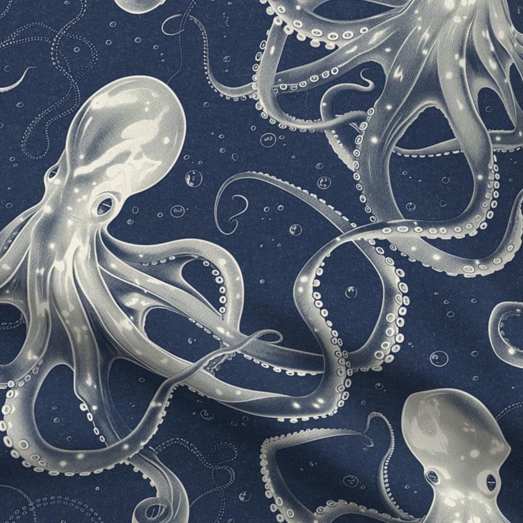 Underwater Octopus Fabric | Ocean-themed Cotton & Linen Fabric by the ...