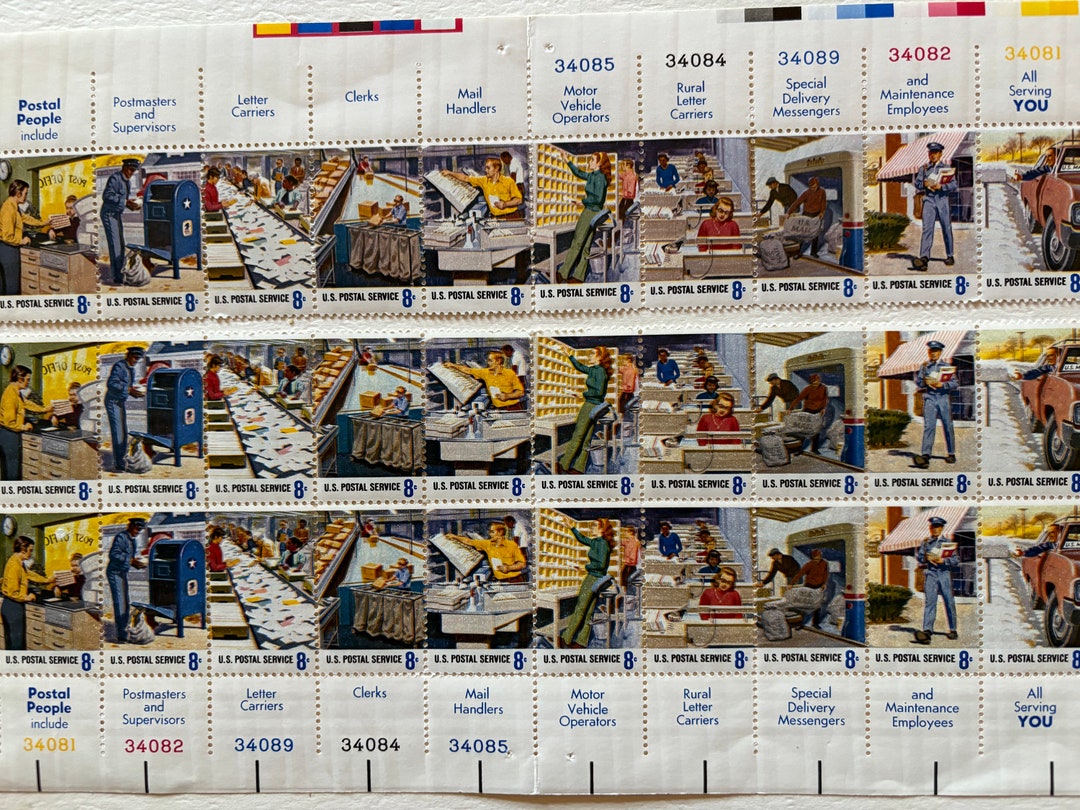Unused Postage Stamps - Vintage 8 Cent Postal People Stamp Strips for ...