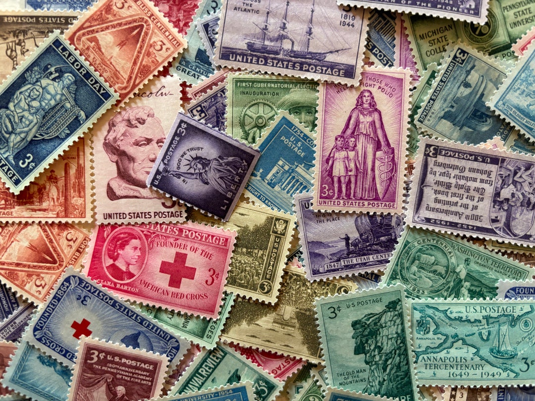 100 Unused Postage Stamps Vintage Mono Color U.S. Postage Stamps for ...