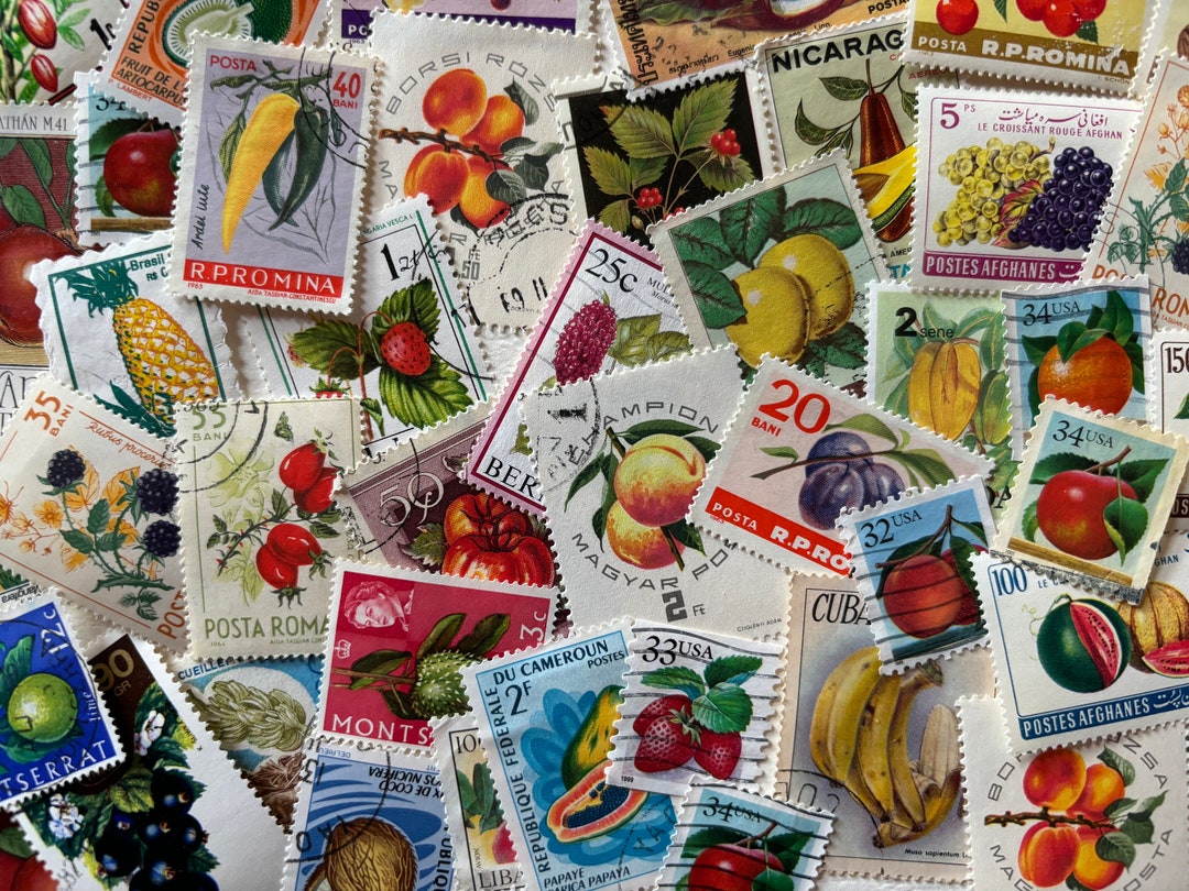 Fruit on Stamps Postage Stamps With Fruit for Art Projects, Decoupage ...