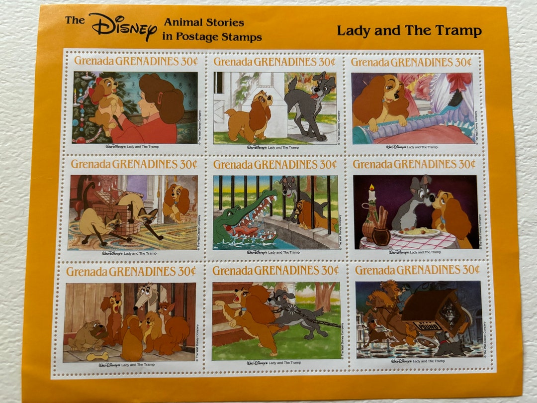 Disney Lot of Lady and the Tramp Disney Postage Stamps for Scrapbooking ...