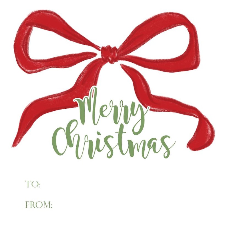 Watercolor Red Bow Christmas Gift Tags | Christmas Sticker | Family ...