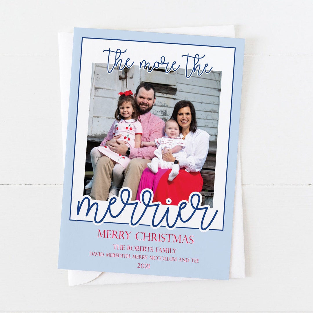 More the Merrier Christmas Card | Navy & Blue Photo Card | Adoption ...