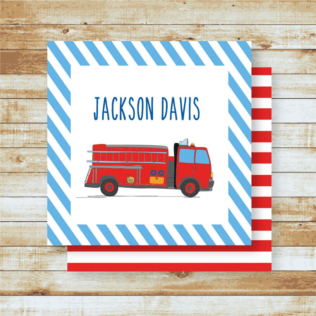 Firetruck Personalized Gift Tags | Boy Calling Cards | Birthday Gift ...