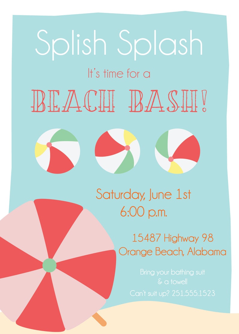 Beach Bash Party Invitation Pool Party Summer Party - Etsy