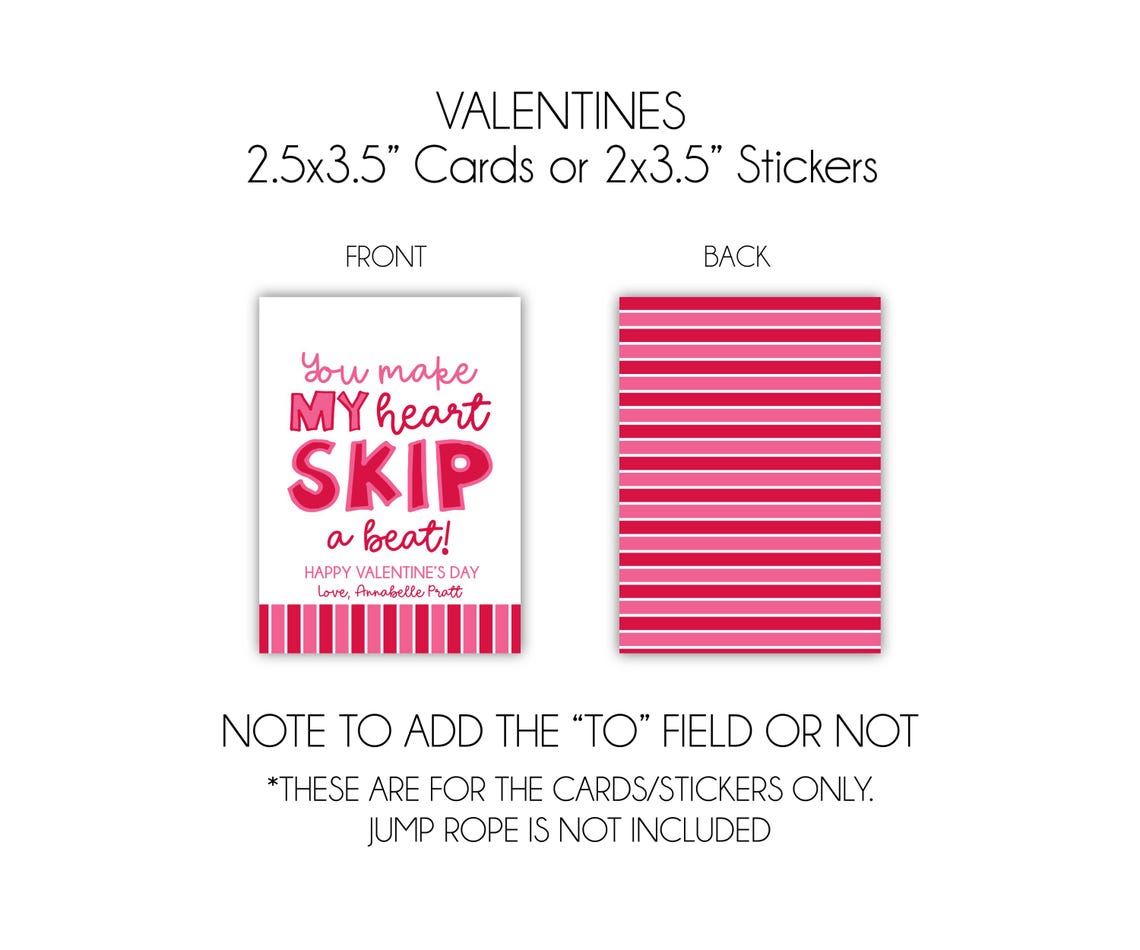 Personalized Jump Rope Valentine Tags | Non-candy Valentine | Class ...
