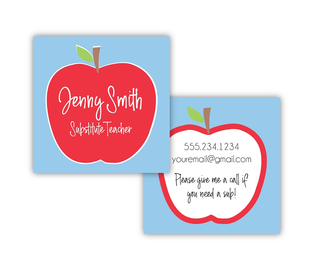 Personalized Substitute Teacher Cards | Sub Cards | Info Card ...