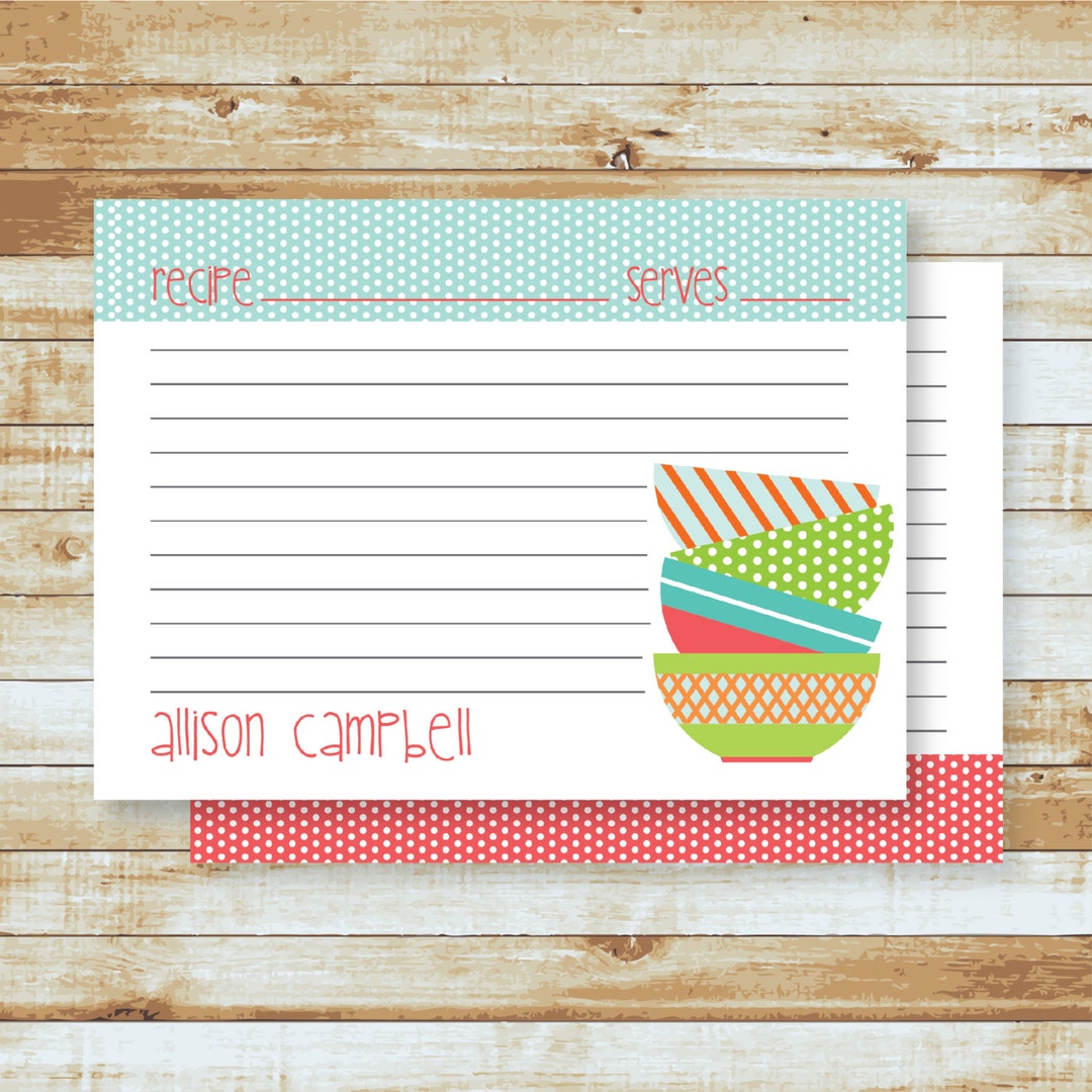 Personalized Recipe Cards | Kitchen Cards | Baking Cards | Mixing Bowl ...