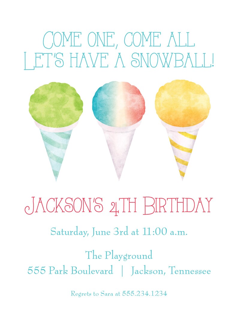 Snowball Birthday Invitation Snow Cone Invitation 2nd 3rd - Etsy