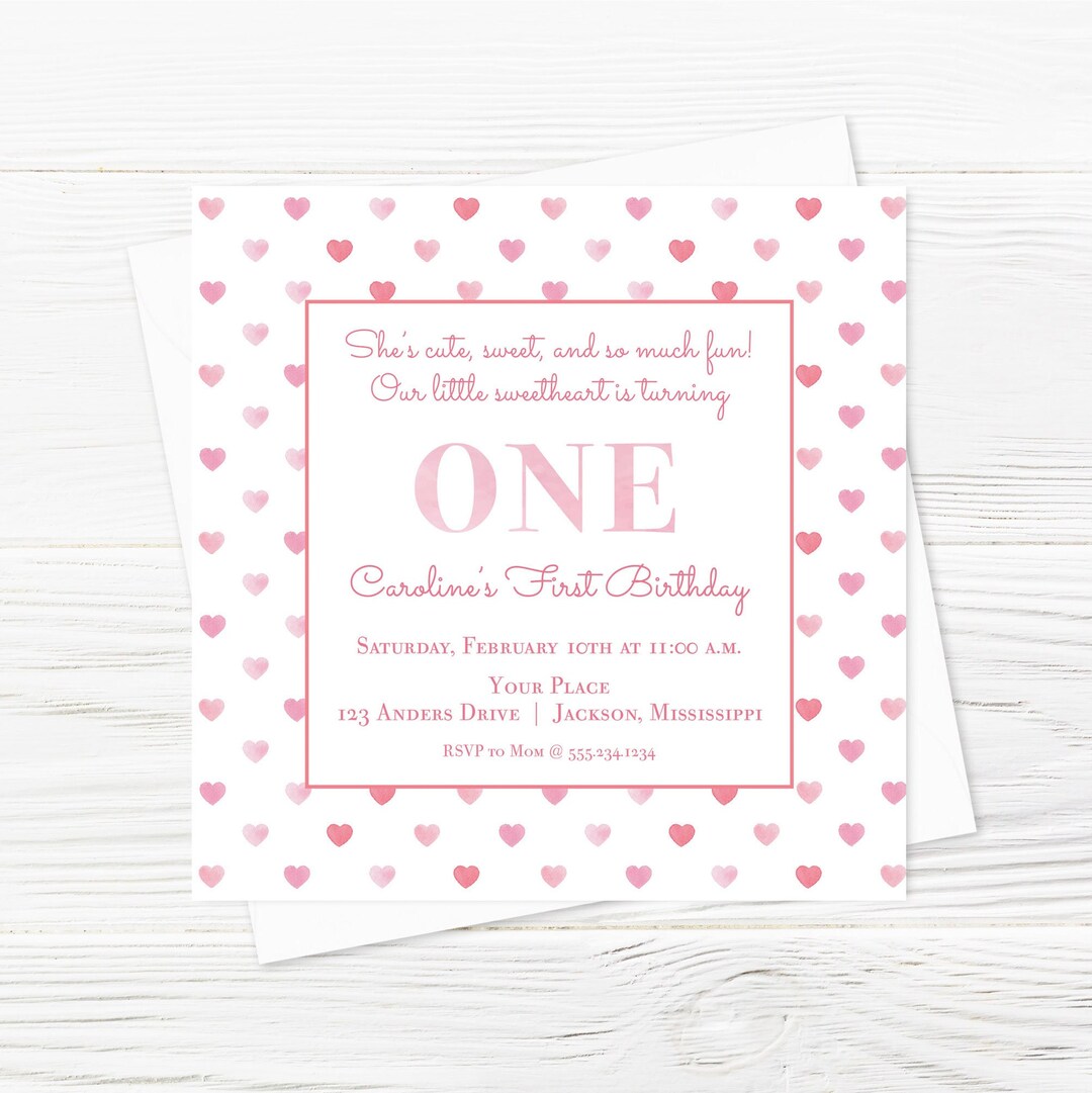 Watercolor Heart Birthday Party Invitation | Valentine Birthday Party ...