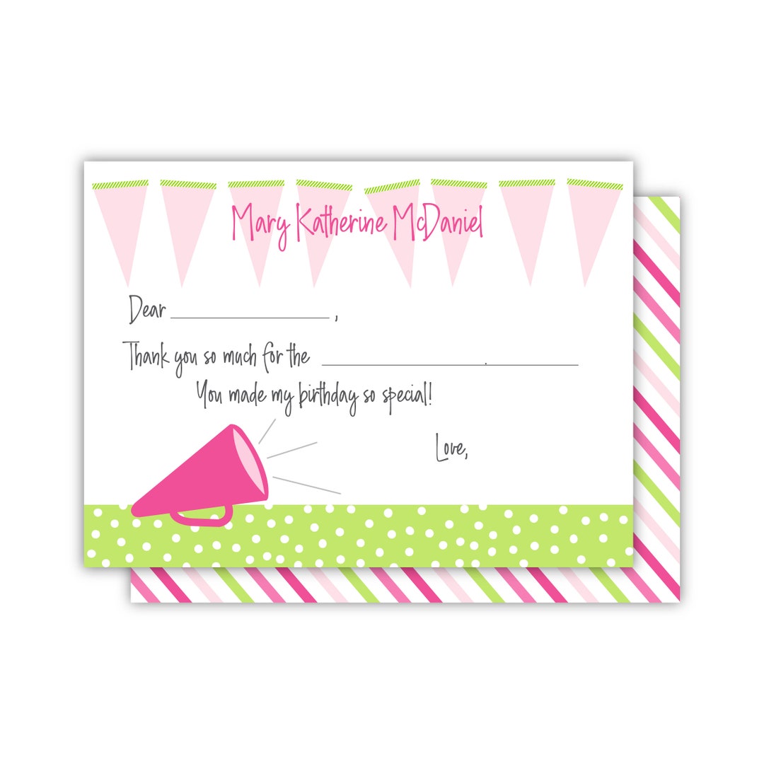 Cheer Birthday Party Thank You Notes | Cheerleading | Penant | Cheer ...