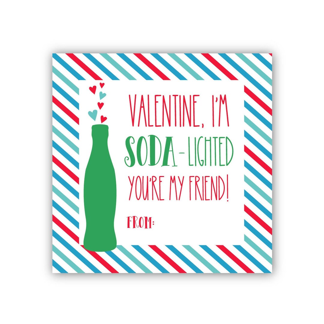Soda Printable Valentines | Boy Valentine Favor Tag | Valentine Instant ...