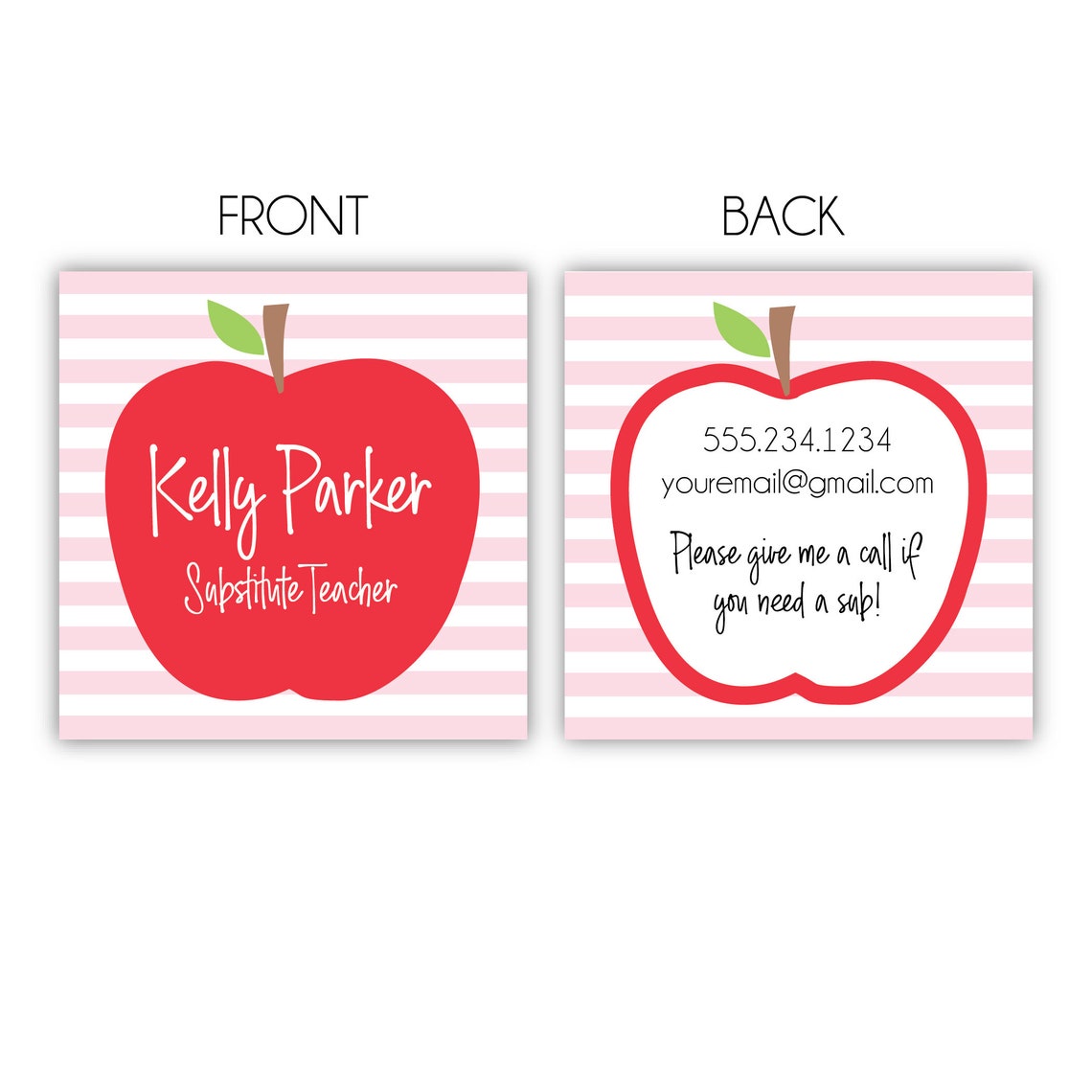 Personalized Substitute Teacher Cards Sub Cards Info Card - Etsy