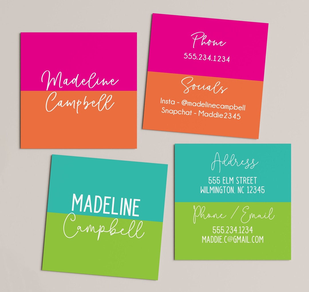 Contact Card | Personalized Camp Cards | Information | Girl Info Card ...