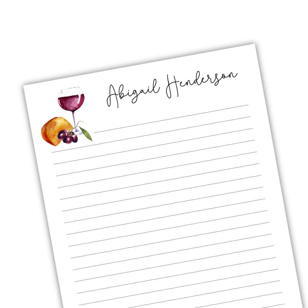 Wine & Cheese Kitchen Notepads | Personalized Notepad | Custom Lined ...