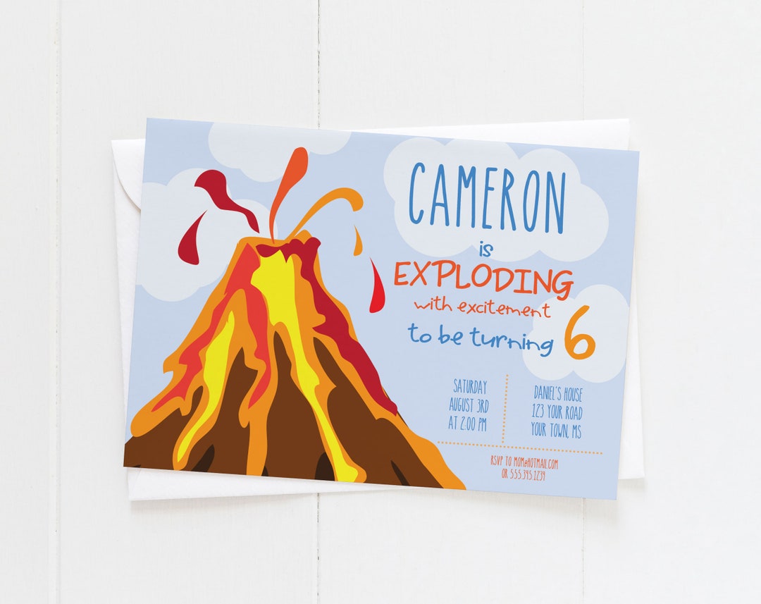 Volcano Birthday Party Invitation | Kids Birthday Invitation | Lava ...