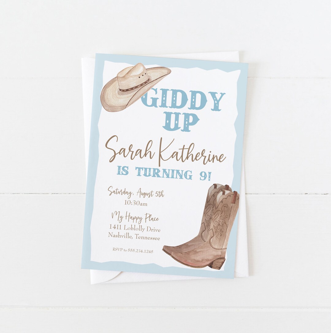 Country Theme Birthday Invitation | Cowgirl Birthday | Pastel Boy ...