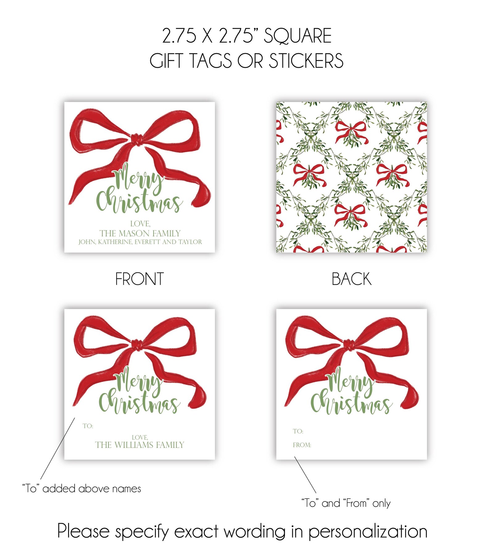 Watercolor Red Bow Christmas Gift Tags | Christmas Sticker | Family ...