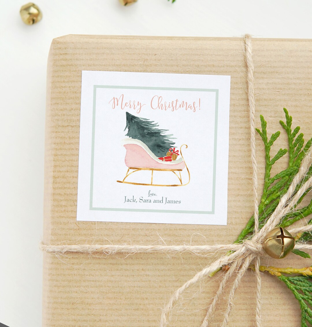 Watercolor Sleigh Christmas Gift Tags Christmas Stickers Family Gift ...