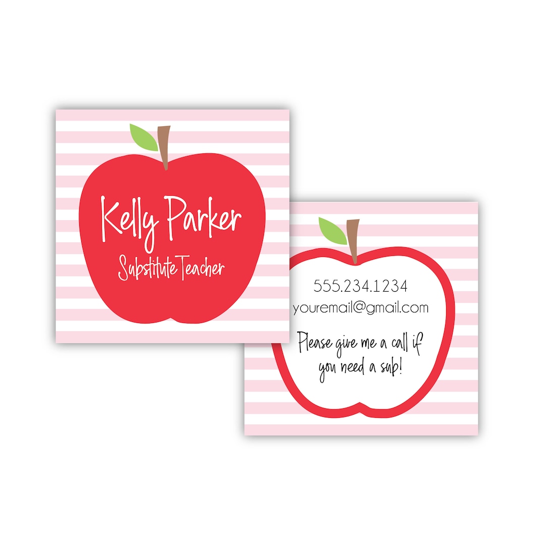 Personalized Substitute Teacher Cards | Sub Cards | Info Card ...
