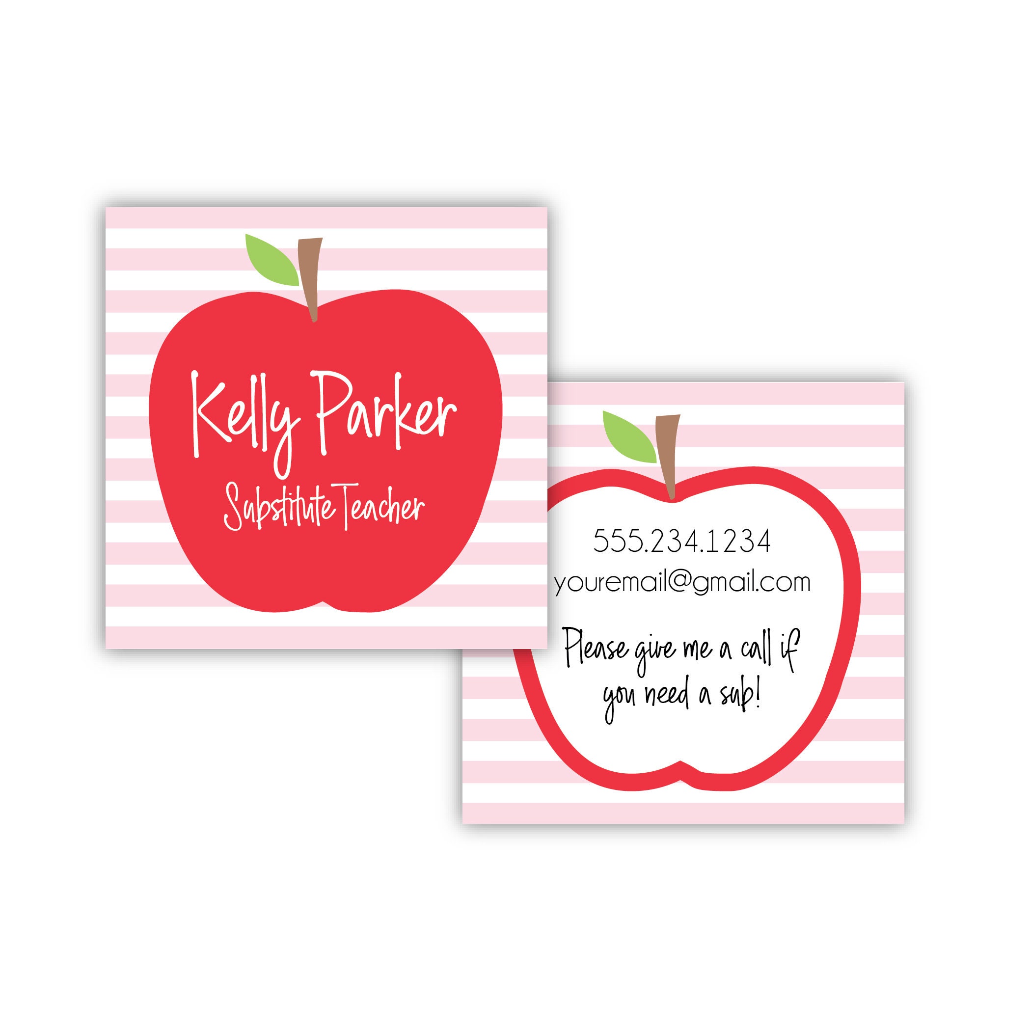 Personalized Substitute Teacher Cards | Sub Cards | Info Card ...