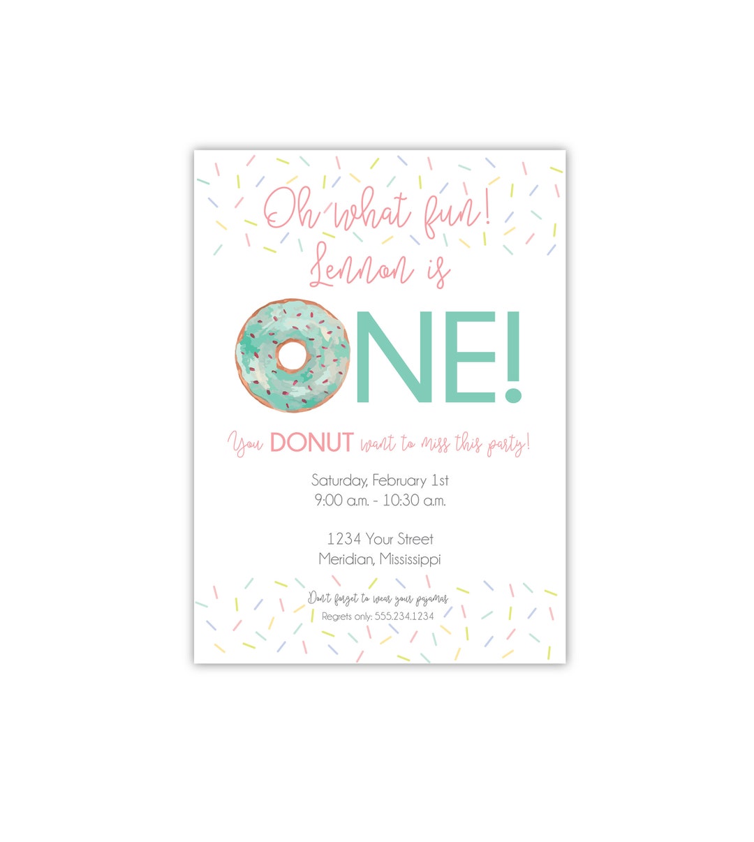 Donut Birthday Party Invitation First Birthday Kids Birthday Invitation ...