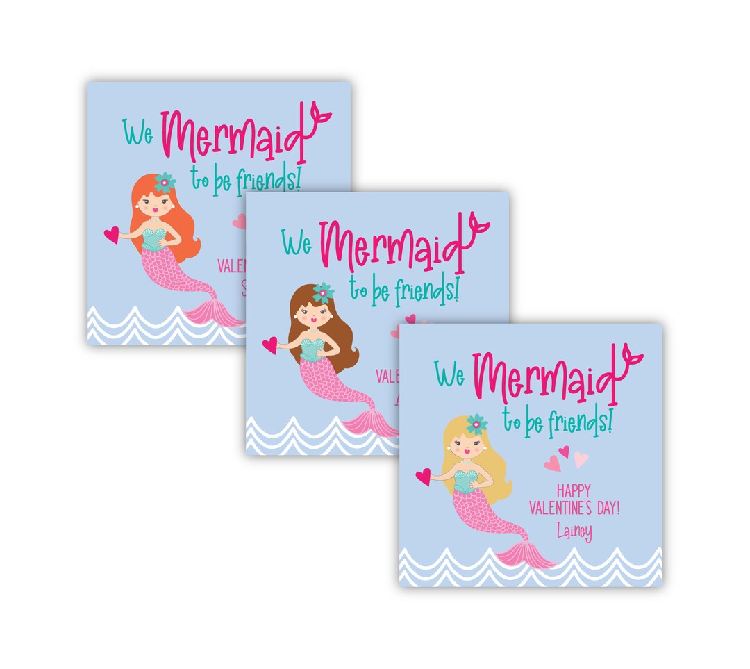 Mermaid Valentine Tags | Mermaid Valentine Stickers | Kids Valentine ...