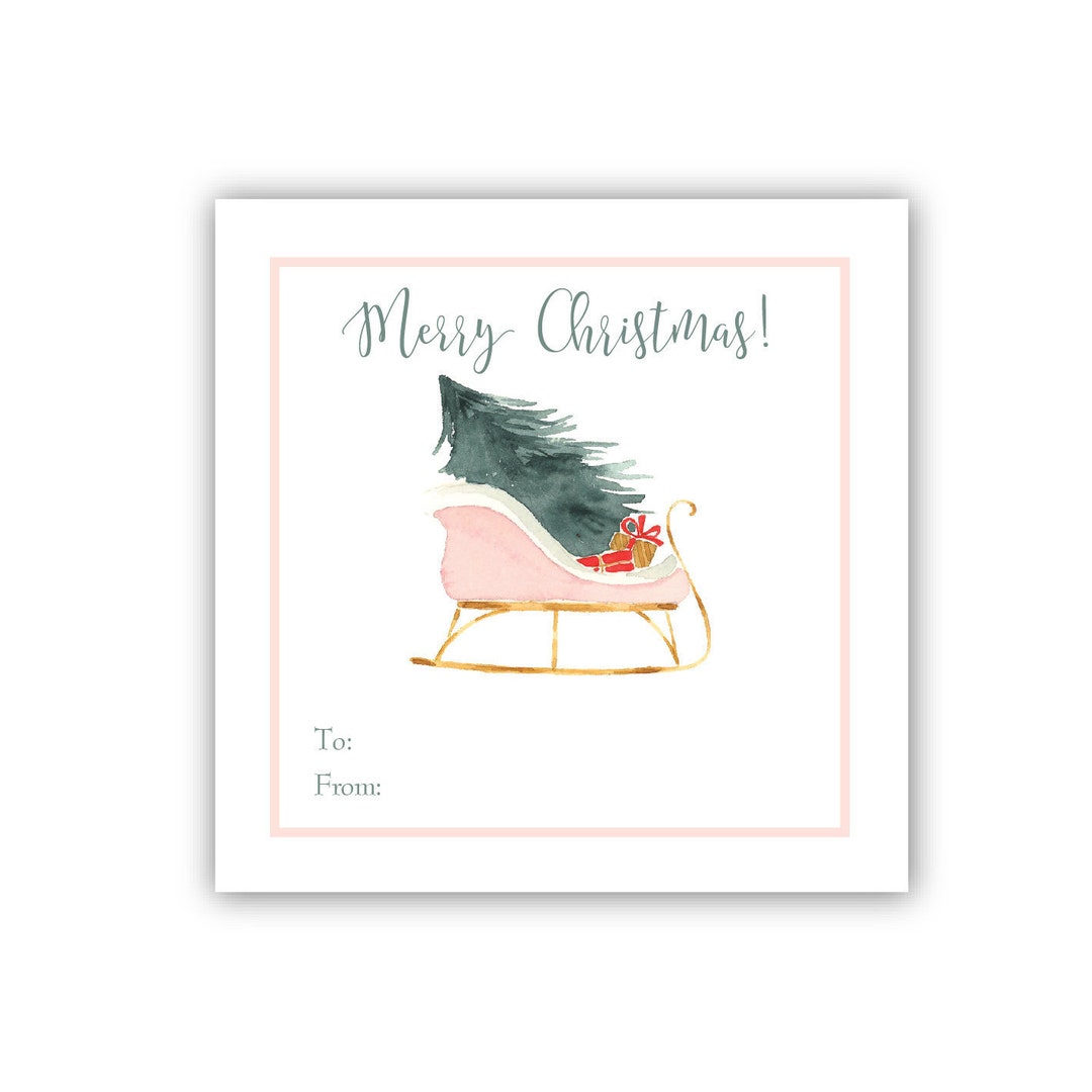Printable Watercolor Sleigh Gift Tags | Pink Sleigh Instant Download ...