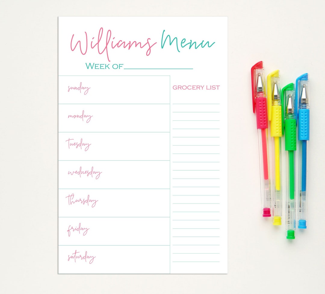 Meal Planner Notepads | Weekly Menu Notepad | Personalized Meal Plan ...