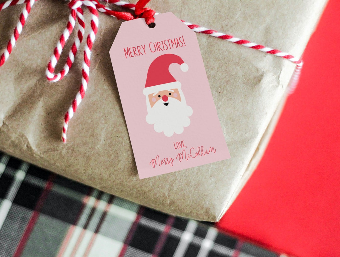 Pink Santa Gift Tags | Christmas Hang Tags | Kids Gift Stickers | Santa ...