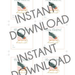 Printable Watercolor Sleigh Gift Tags | Pink Sleigh Instant Download ...