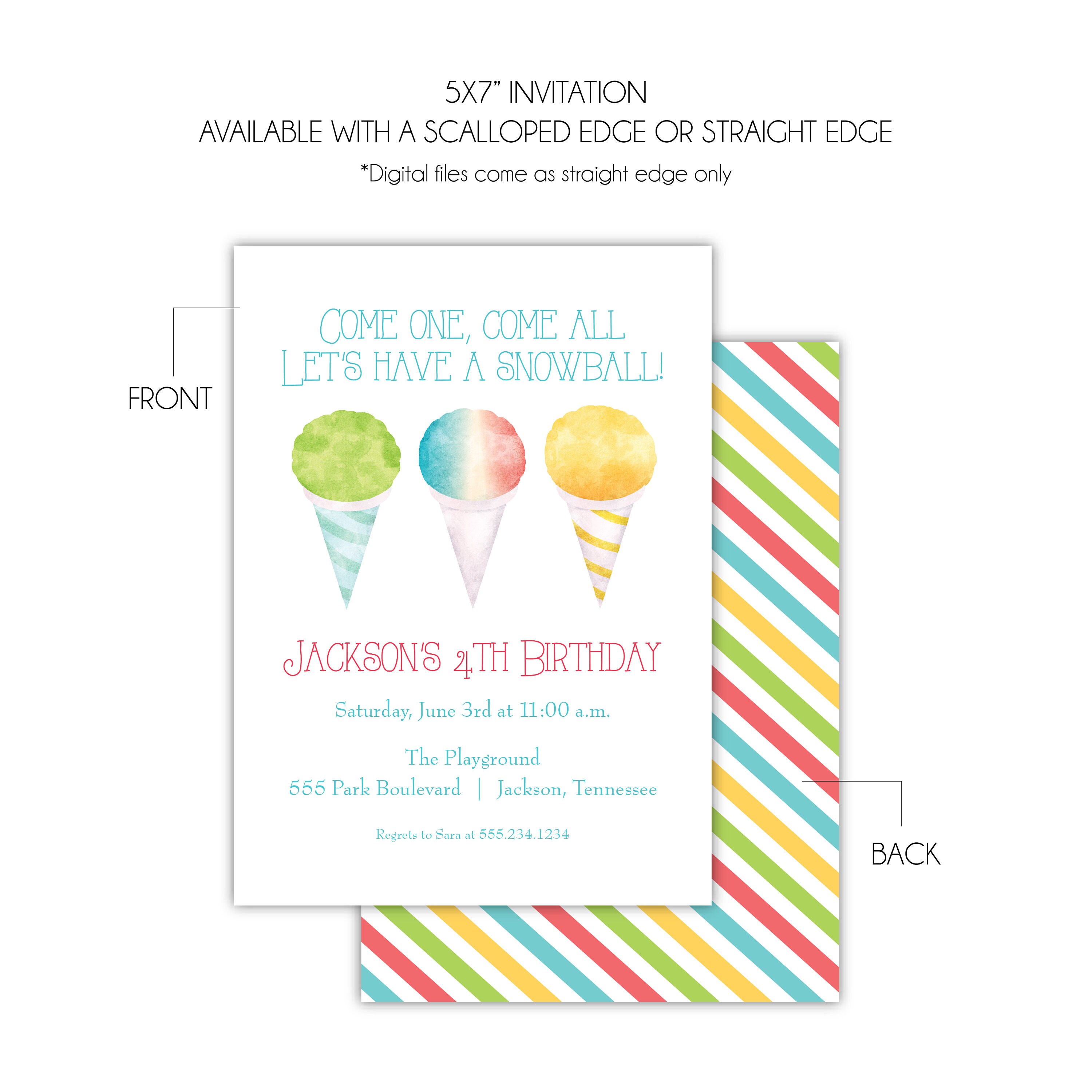 Snowball Birthday Invitation Snow Cone Invitation 2nd 3rd - Etsy