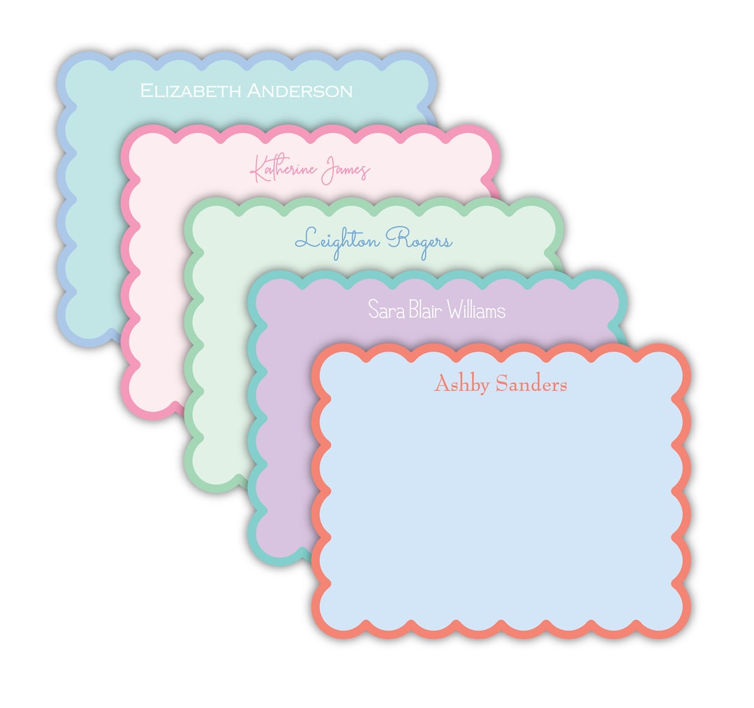 Scallop Edge Stationery | Name Flat Note Cards | Graduation Stationery ...