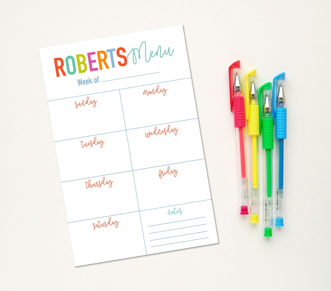 Meal Planner Notepads | Weekly Menu Notepad | Personalized Meal Plan ...