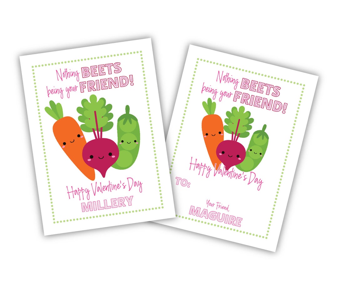Personalized Veggie Valentine Tags Non-candy Valentine Class Favor ...