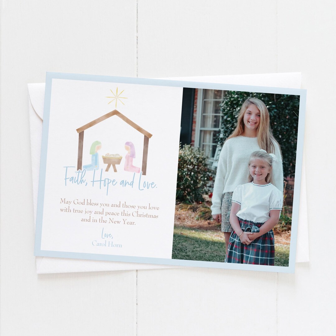 Watercolor Nativity Christmas Card Photo Christmas Pastel Watercolor ...