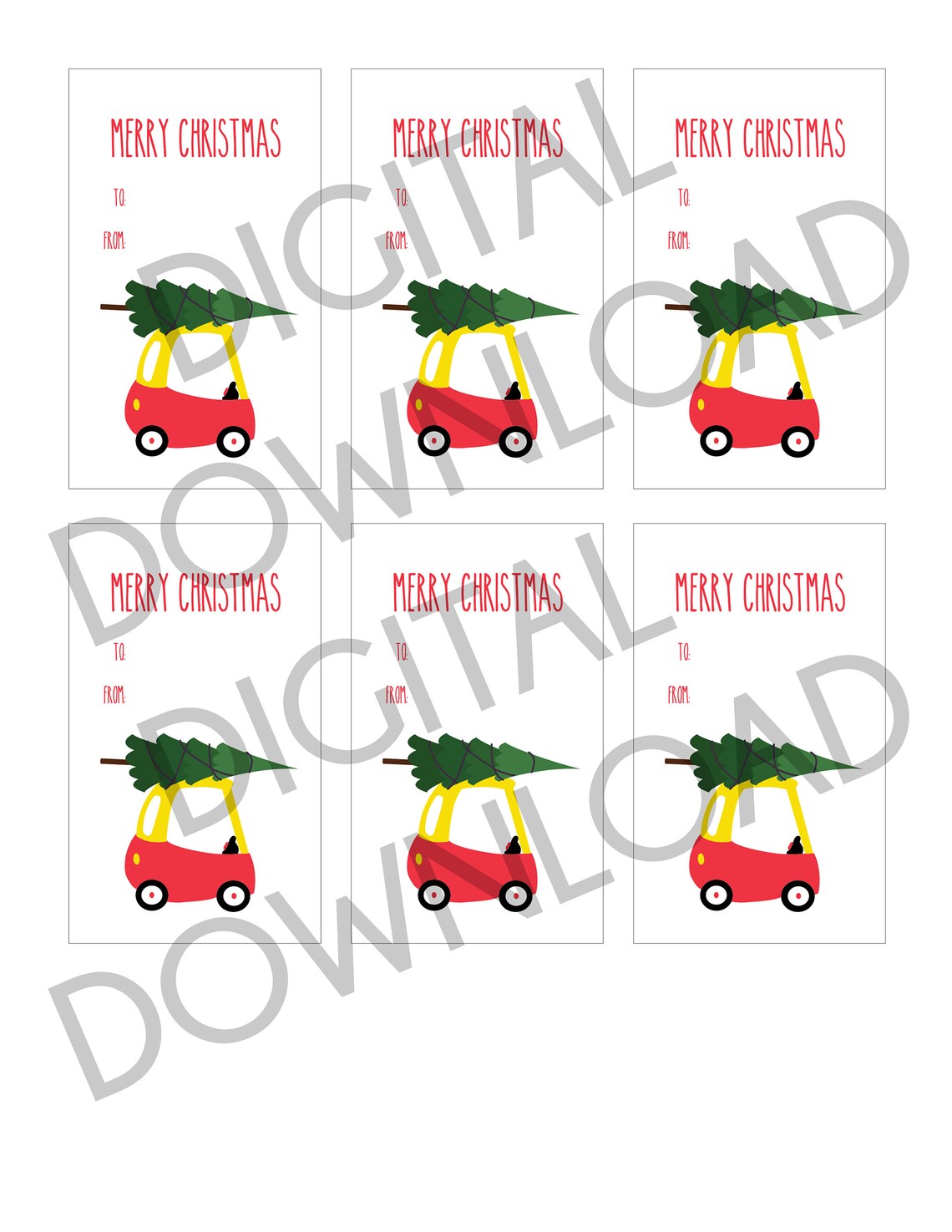 Christmas Gift Tag Printable Kids Car & Tree Printable Tag | Etsy
