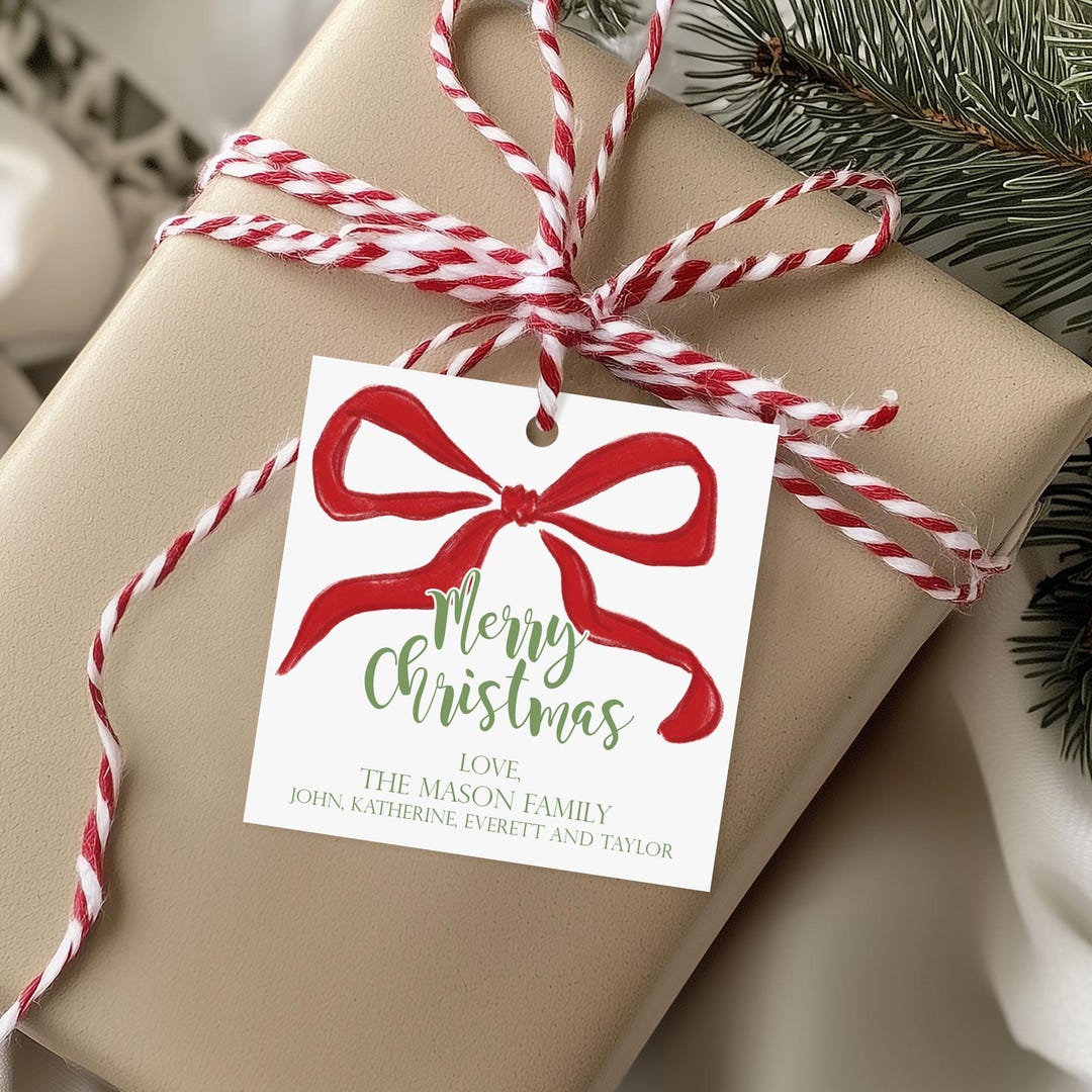 Watercolor Red Bow Christmas Gift Tags | Christmas Sticker | Family ...