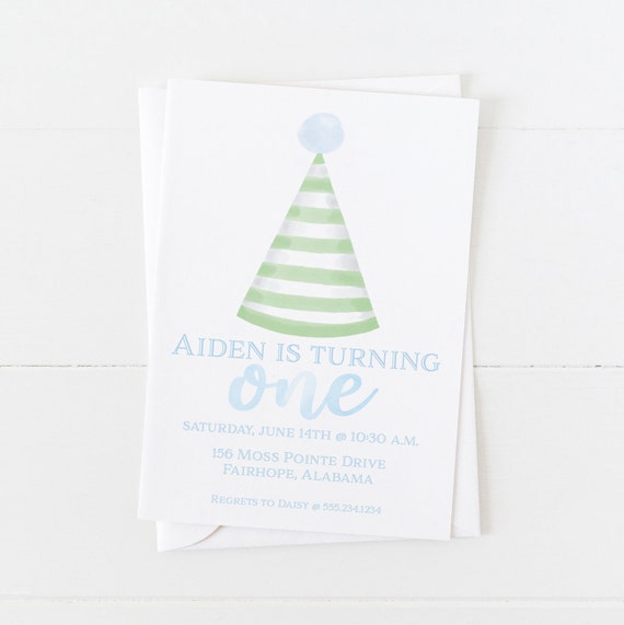 Party Hat Birthday Invitation Boy 1st Birthday Invitation | Etsy