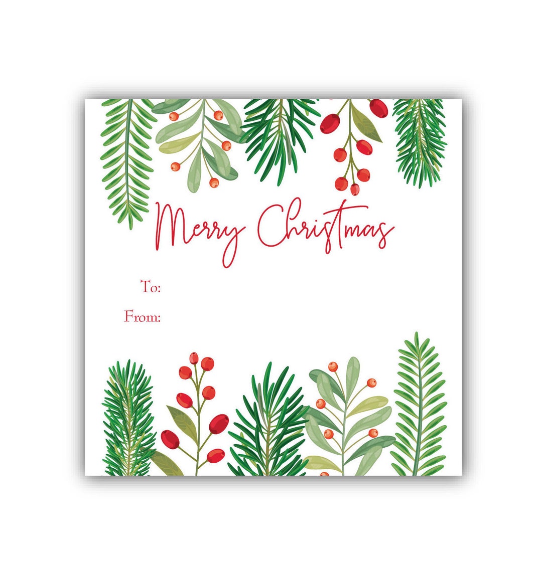 DIGITAL Christmas Greenery Gift Tag | Christmas Gift Sticker | Instant Download | Christmas Card ...