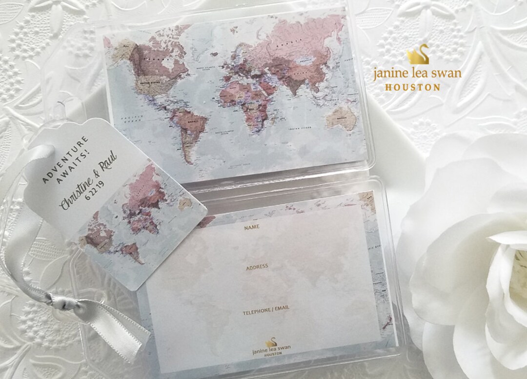 World Map Luggage Tag Favors 40 at 2.00 Ea. With Vinyl Pouches, ID ...