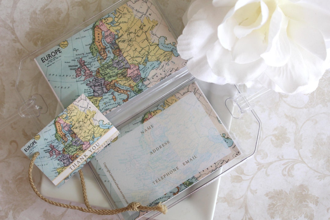 Europe Map Luggage Tag Favors 35 at 2.00 Ea., Vinyl Pouches, Back ID ...