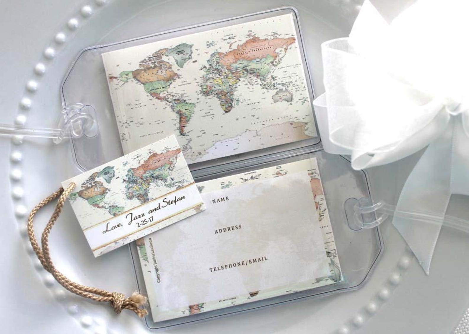 World Map Luggage Tag Favors 70 at 1.75 Ea. With Vinyl - Etsy