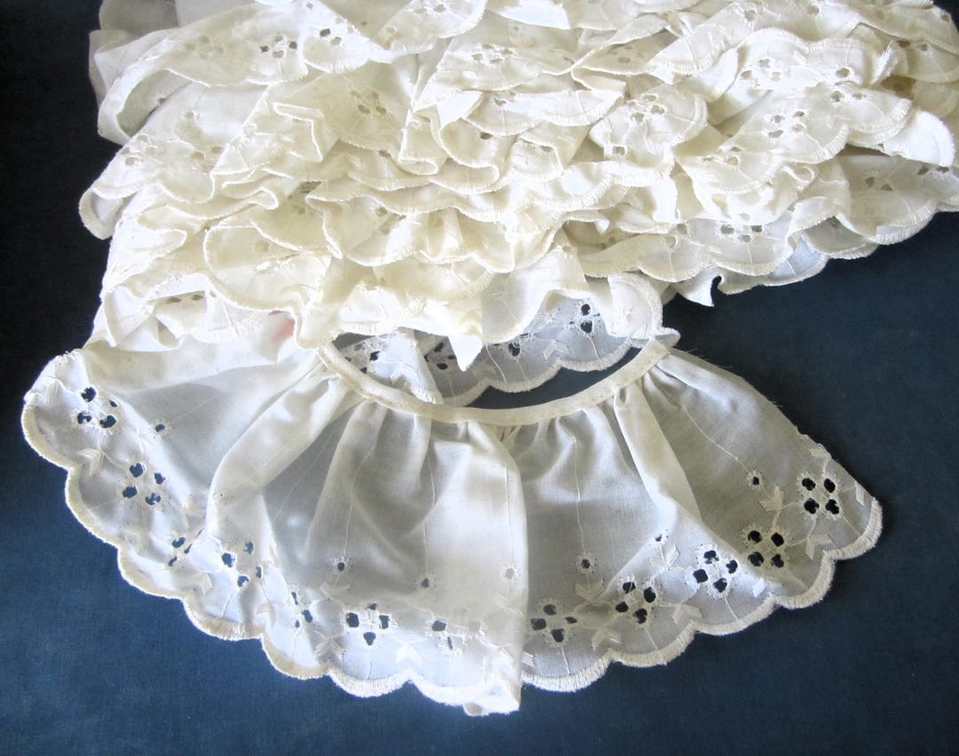 3-1/2" WHITE EYELET TRIM Gathered Ruffled Scalloped - Etsy