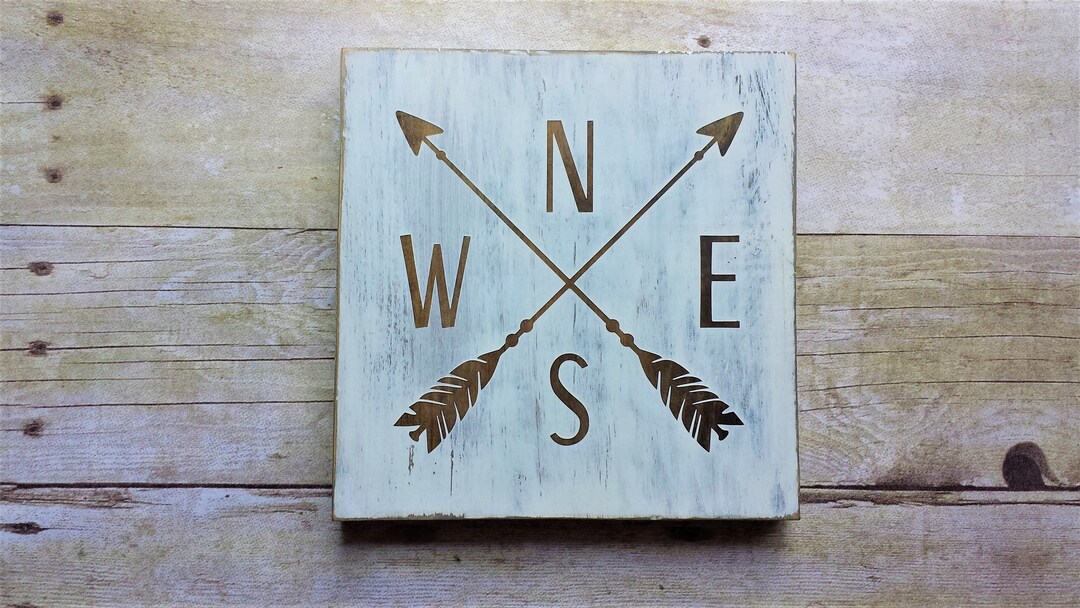 Compass Arrow, Wood Sign, Rustic Farmhouse Decor, Home Decor, Shelf ...